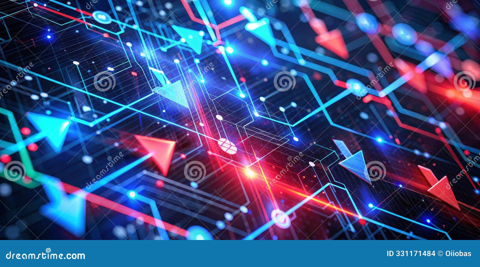 Abstract Technology Network with Blue and Red Arrows - Digital World ...