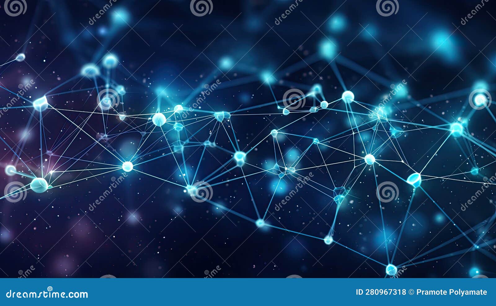Abstract Technology Network Nodes with Polygonal Shapes on Dark Blue ...