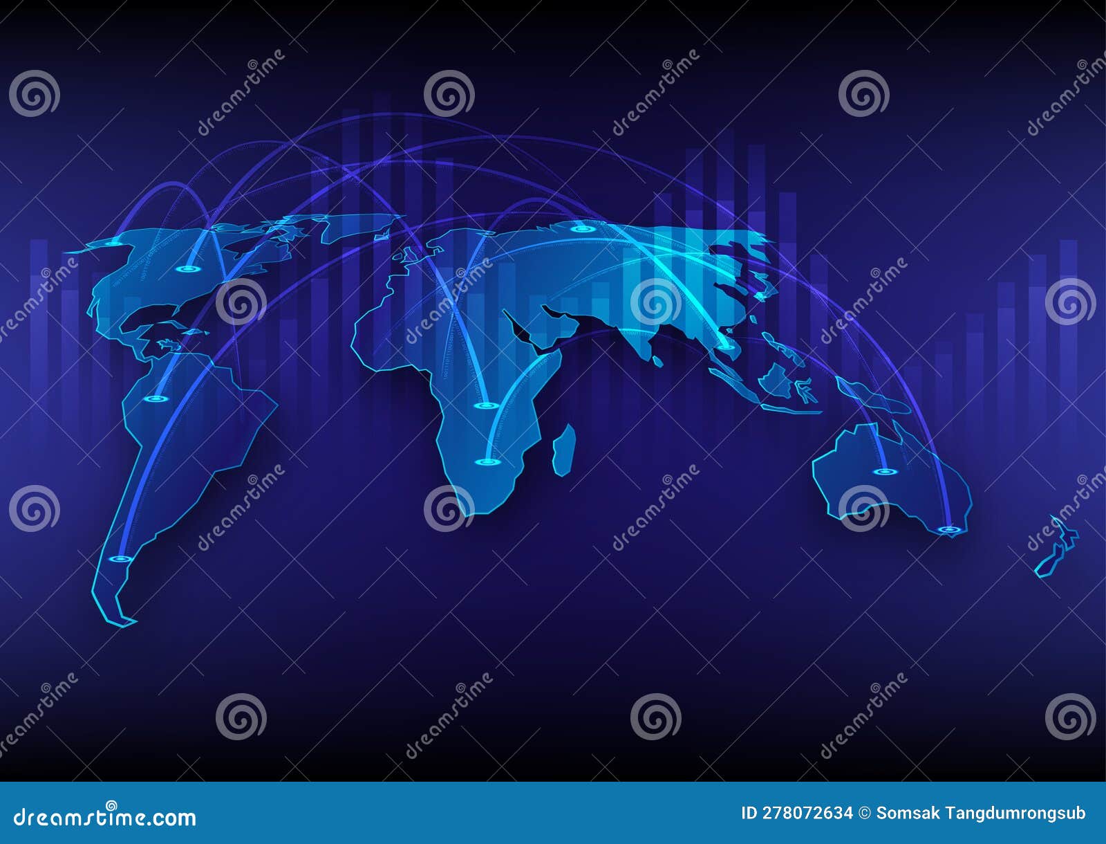 Abstract Technology Perspective Map Glowing Blue with Curved Lines and ...