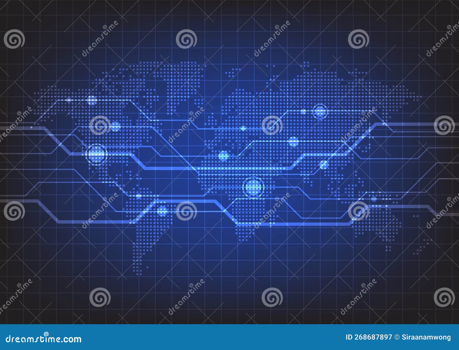 Abstract Technology with Pixel World Map Background Stock Illustration ...