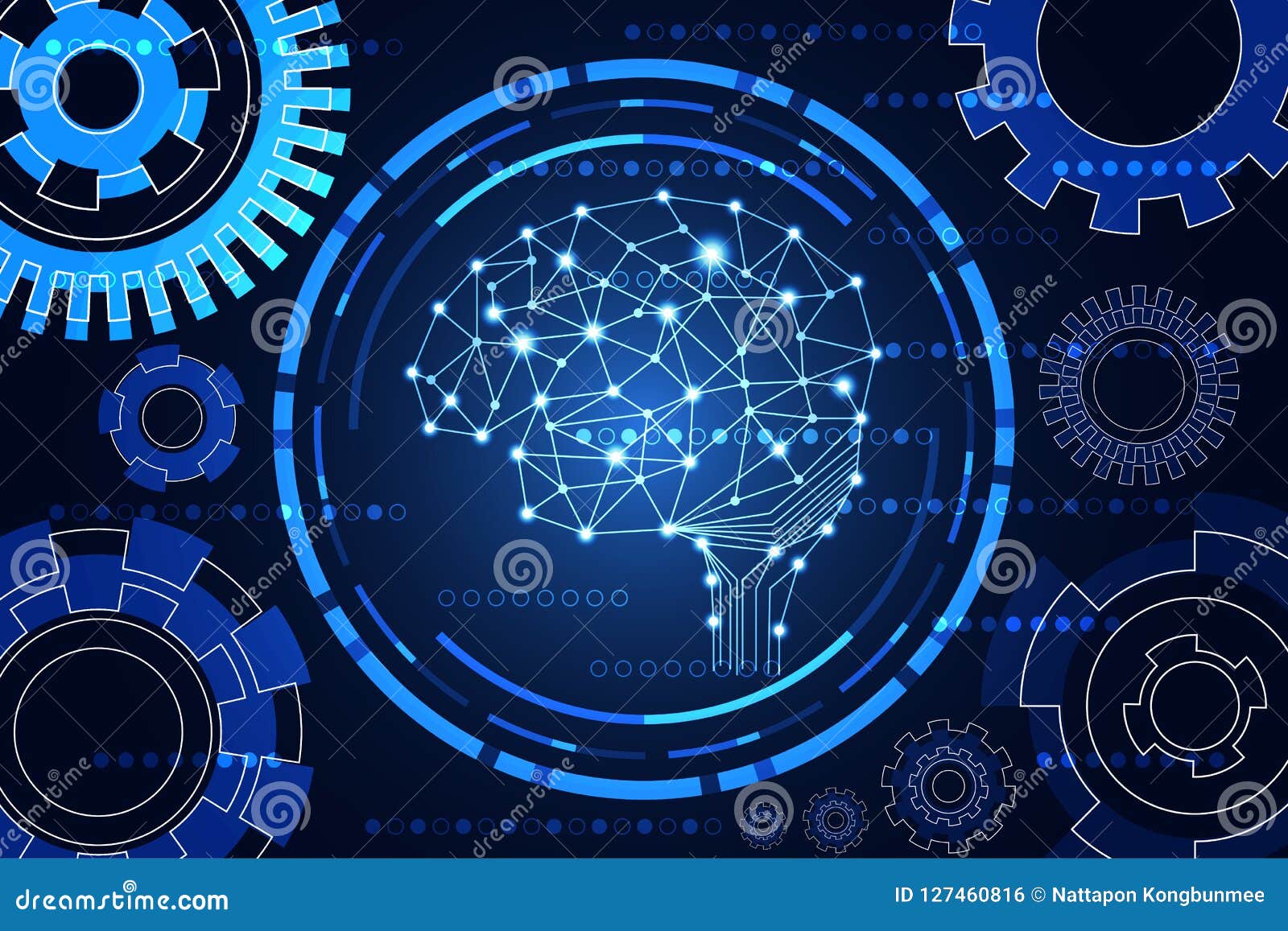 Abstract Technology Science Concept Brain Digital Link and Gear Stock ...