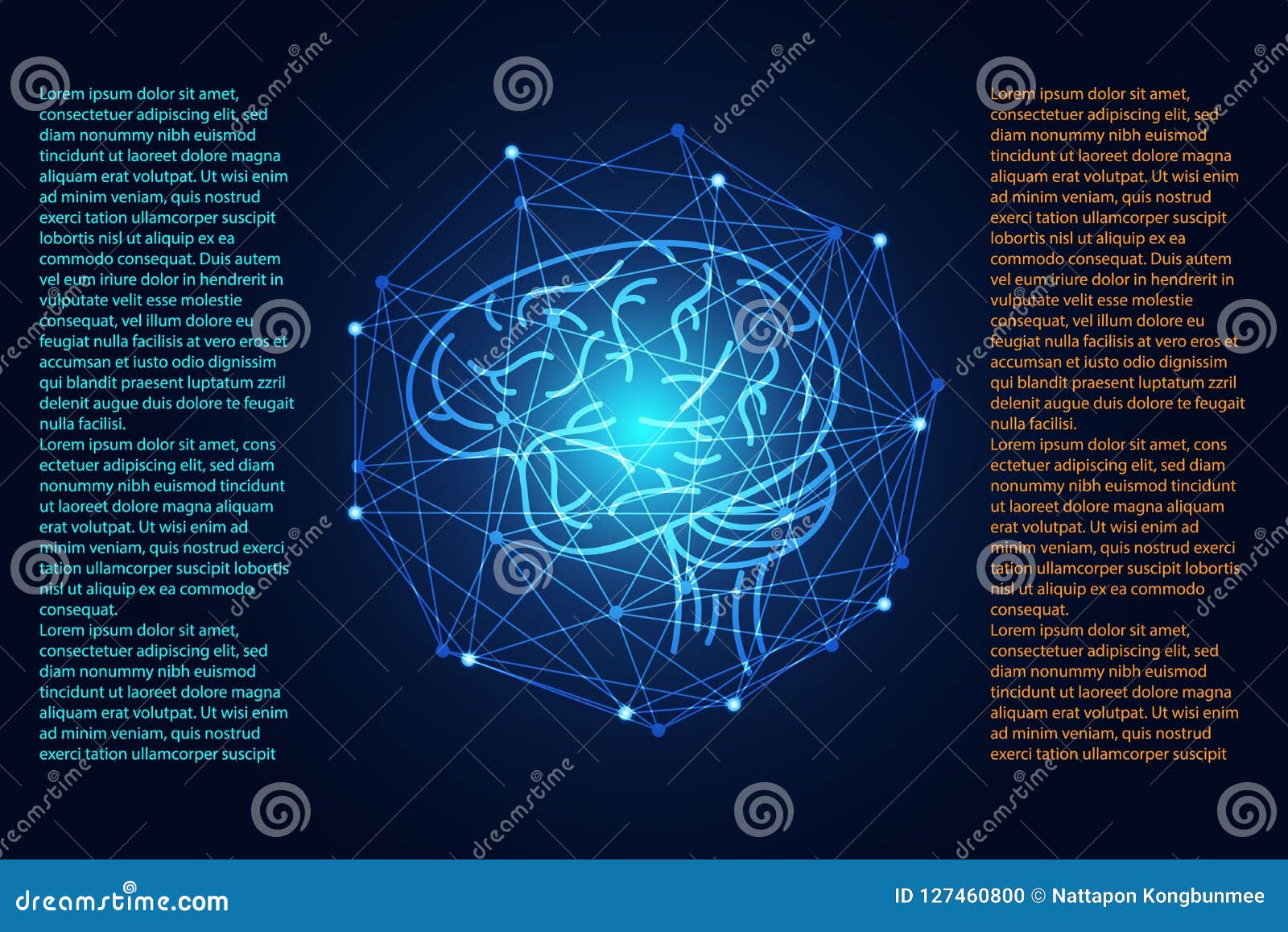 Abstract Technology Science Concept Brain Digital Link on Hi Tech Blue ...