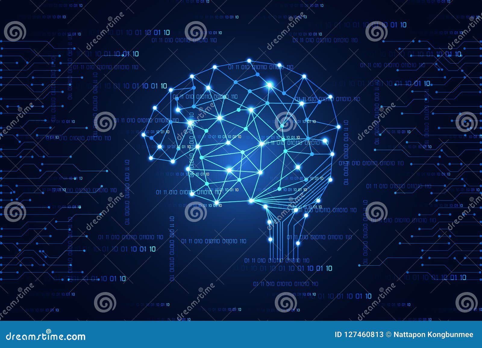 Abstract Technology Science Concept Brain Digital Link on Hi Tech Blue ...