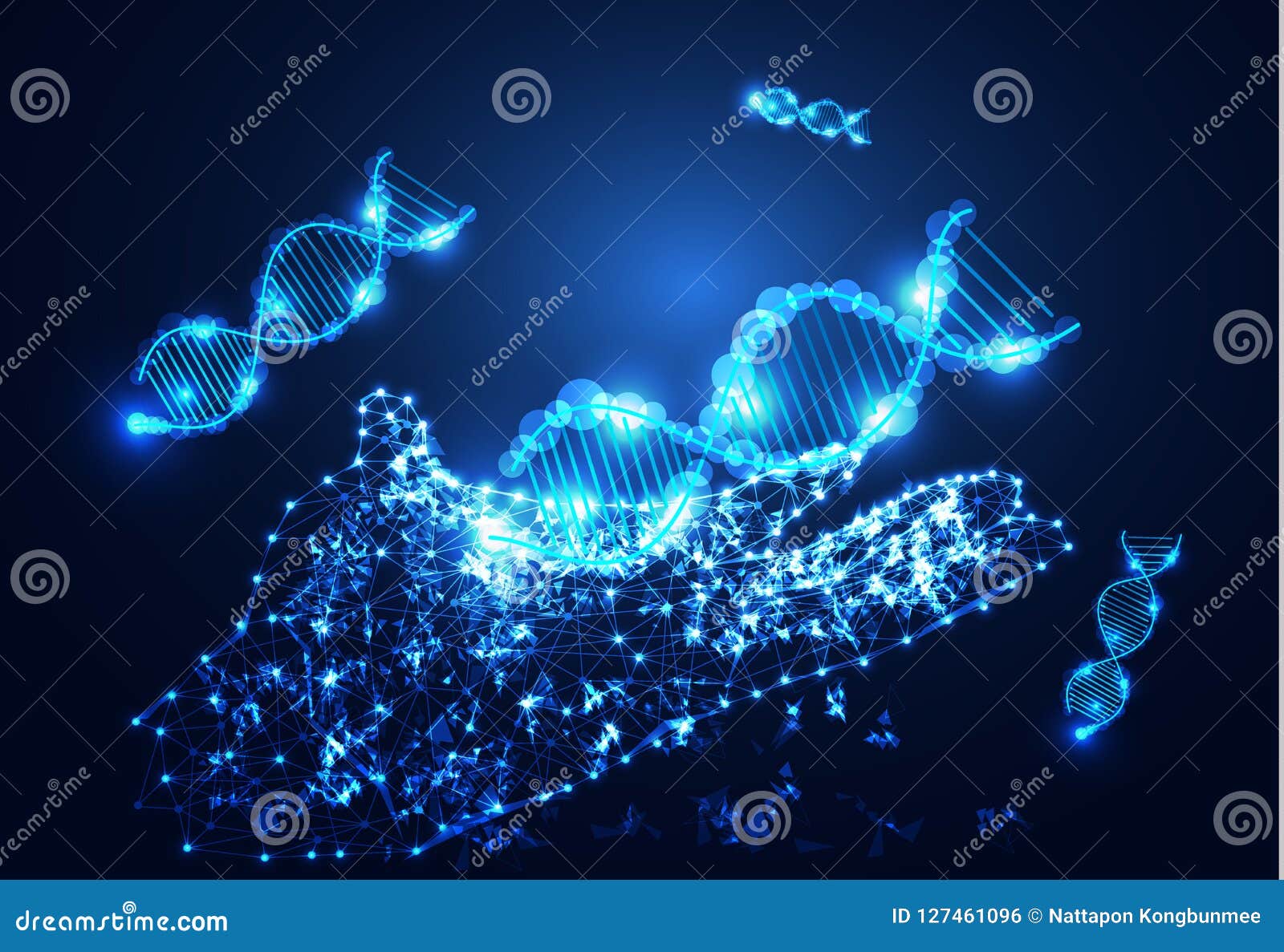 Abstract Technology Science Concept Hand Digital Link and DNA on Stock ...