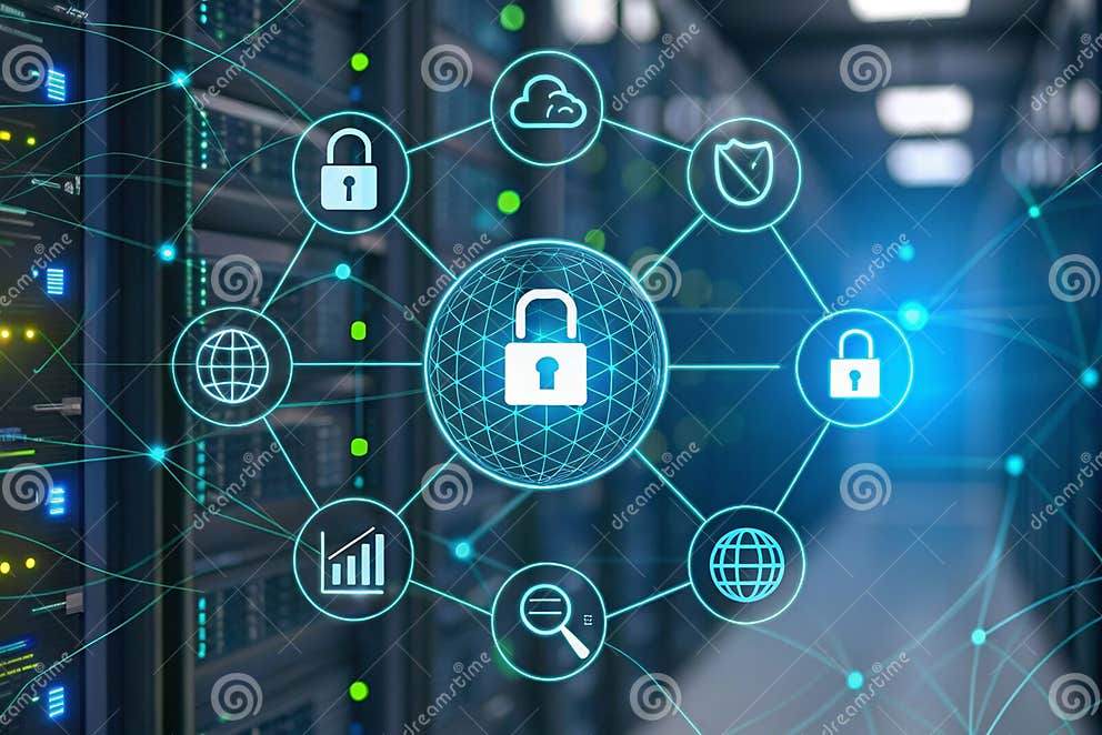 Abstract Technology Security on Global Network Background, Illustration Innovation Stock ...