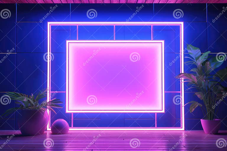 Abstract Technology Square Space Interface Hologram Elements Neon ...