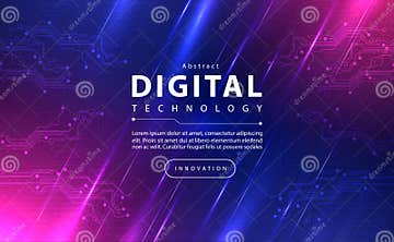 Digital Technology Banner Pink Blue Background Concept with Technology ...