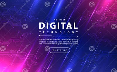 Digital Technology Banner Pink Blue Background Concept with Technology ...