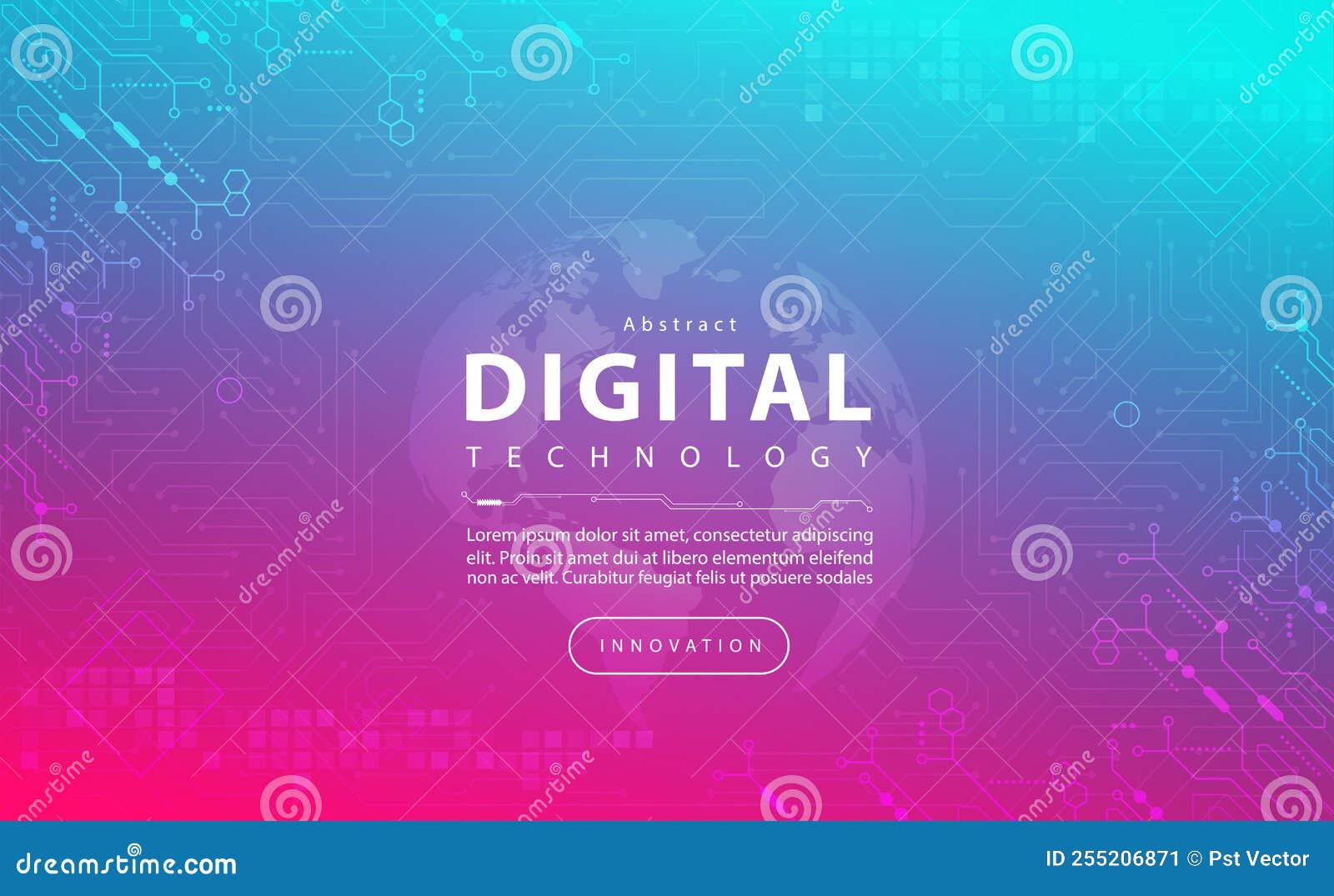 Digital Technology Banner Pink Green Background, Cyber Technology Light ...
