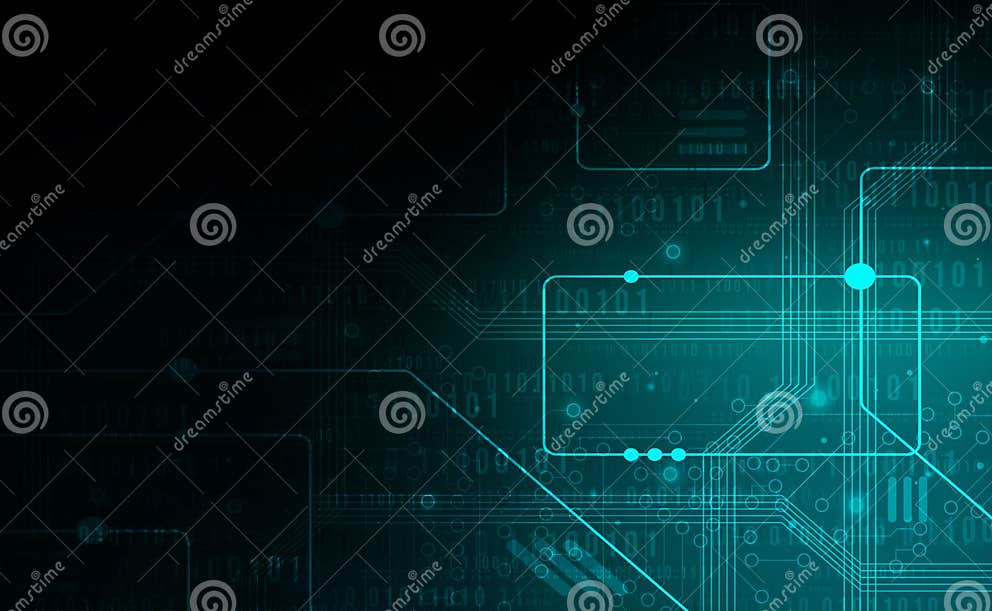 Digital Technology Banner Green Blue Background, Cyber Technology ...
