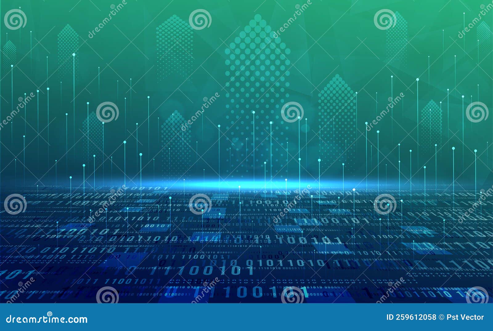 Digital Technology Banner Green Blue Background, Cyber Technology ...