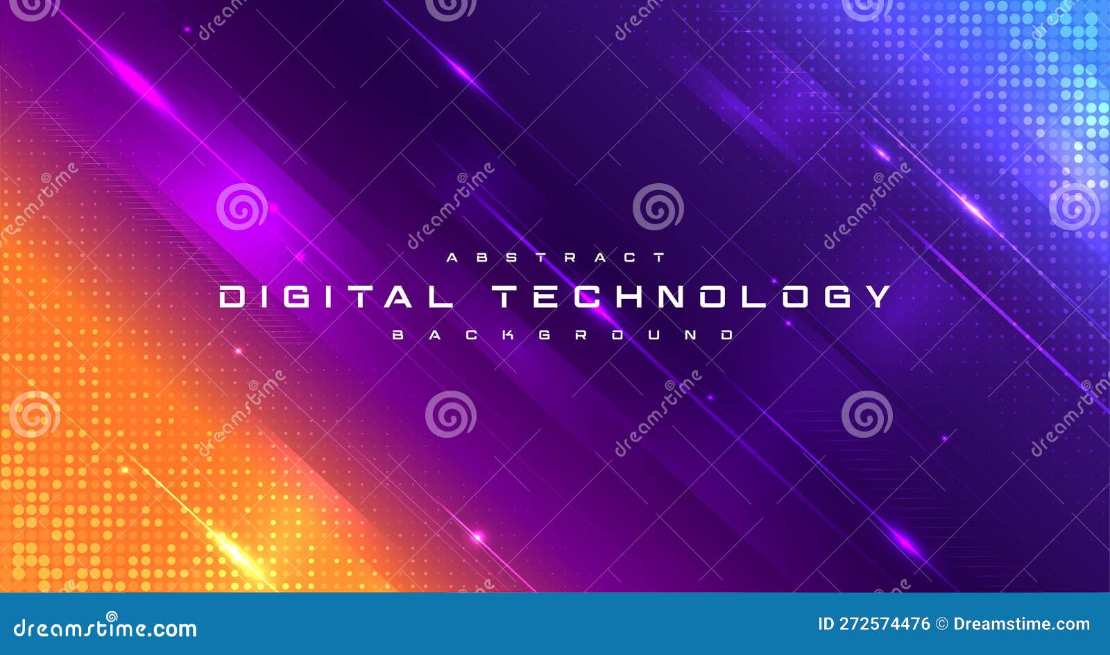 Digital Technology Banner Purple Orange Background Concept, Cyber ...