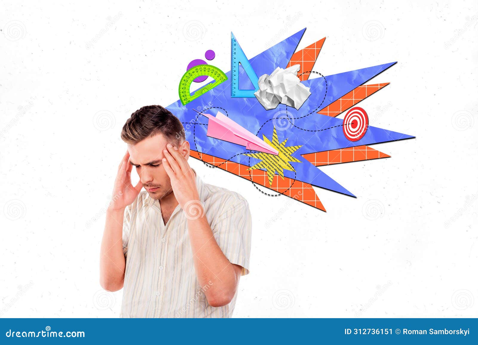 Abstract Template Graphics Collage Image of Tired Overworked Guy Having ...