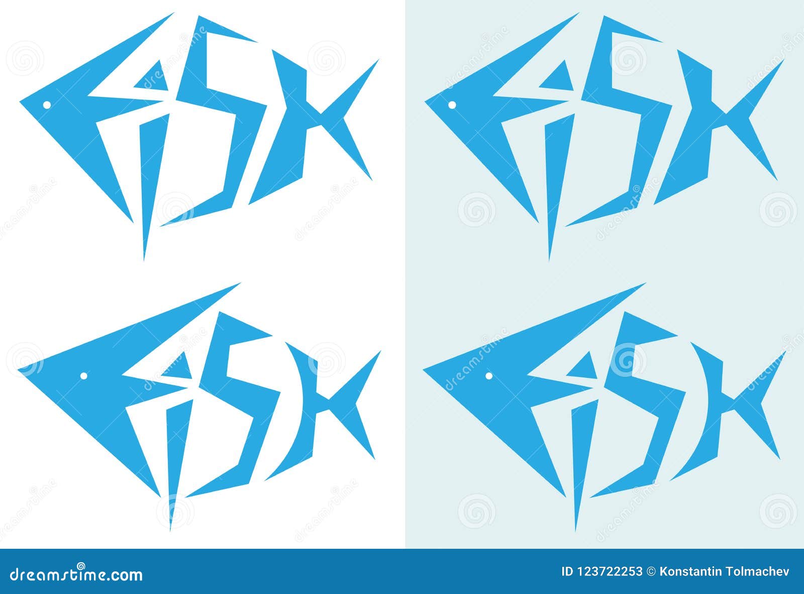 Abstract Text Fish Logo on White and Blue Background Minimalistic Stock ...