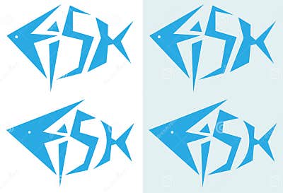 Abstract Text Fish Logo on White and Blue Background Minimalistic Stock ...