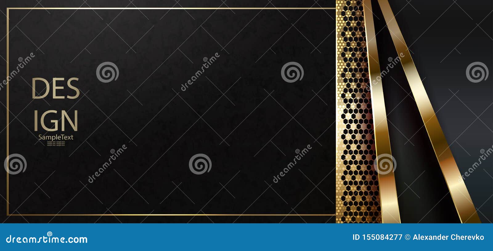 Abstract Textural Black Design with a Gold Curly Frame and Stripes ...