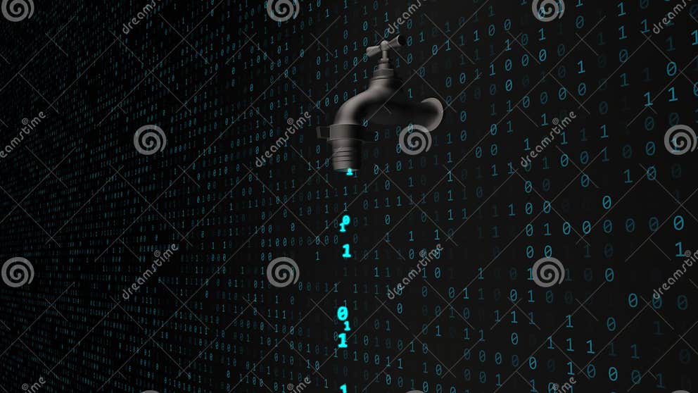 Data Leak Concept with Software Binary Code Flowing from Faucet Tap ...