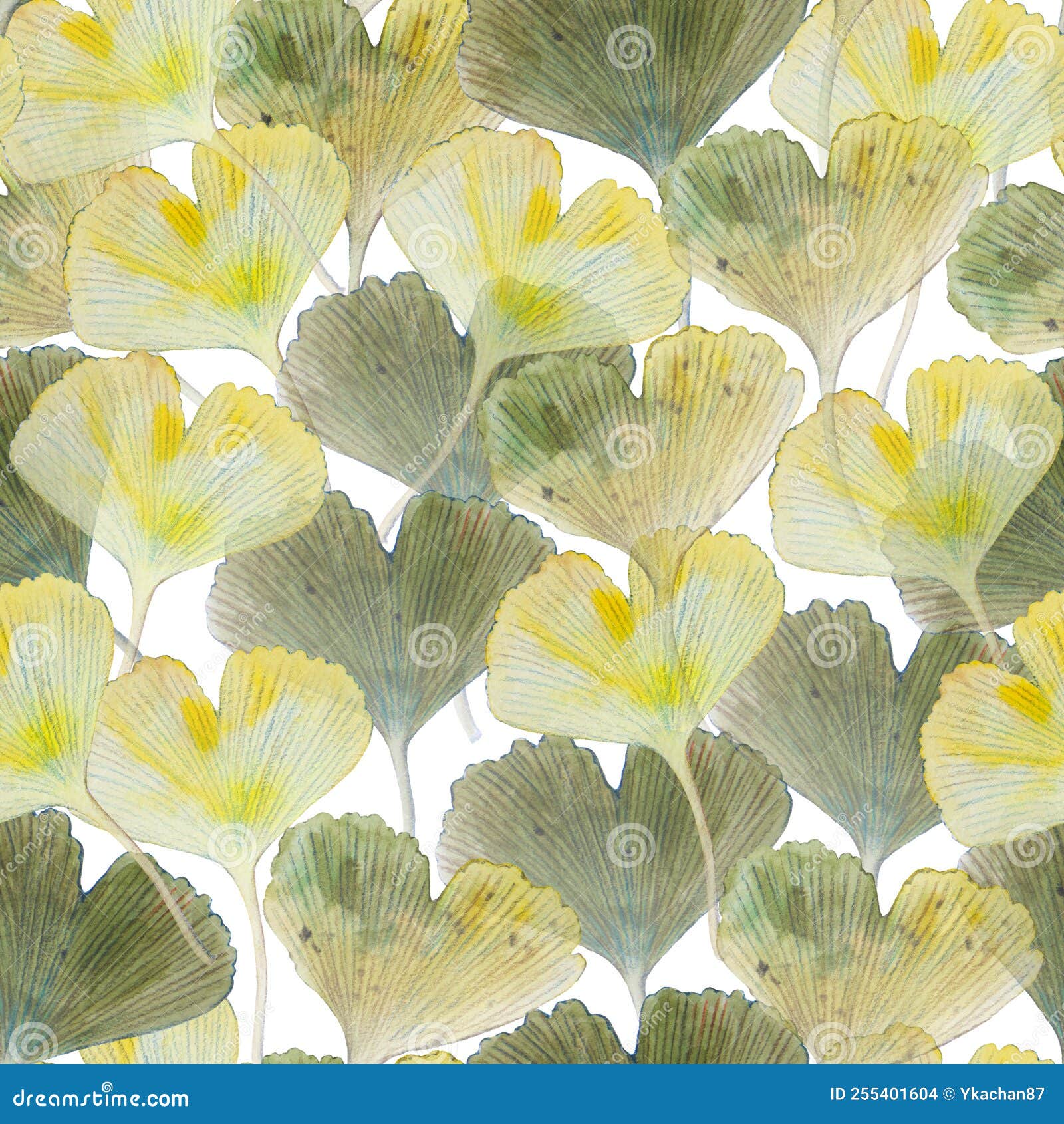 Abstract Texture with Hand Painted Ginkgo Leaves. Watercolor Seamless ...