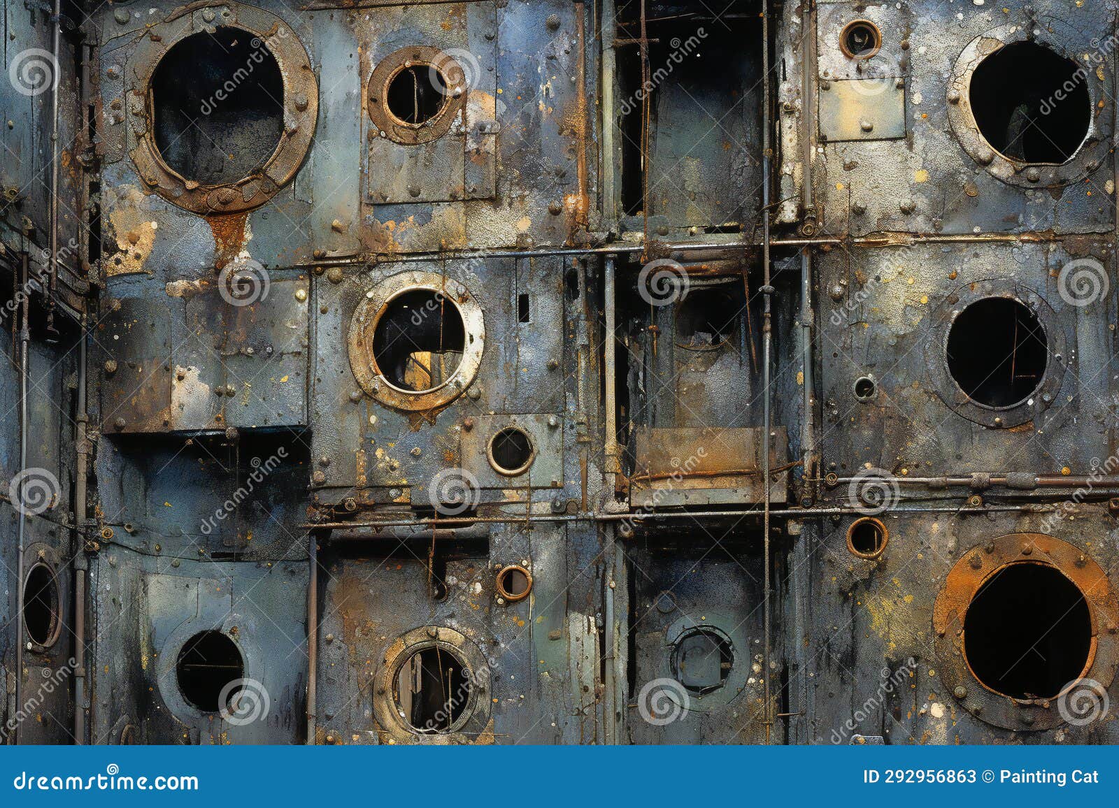 Abstract Texture of an Old Rusty Metal Panel with Round Holes in it ...