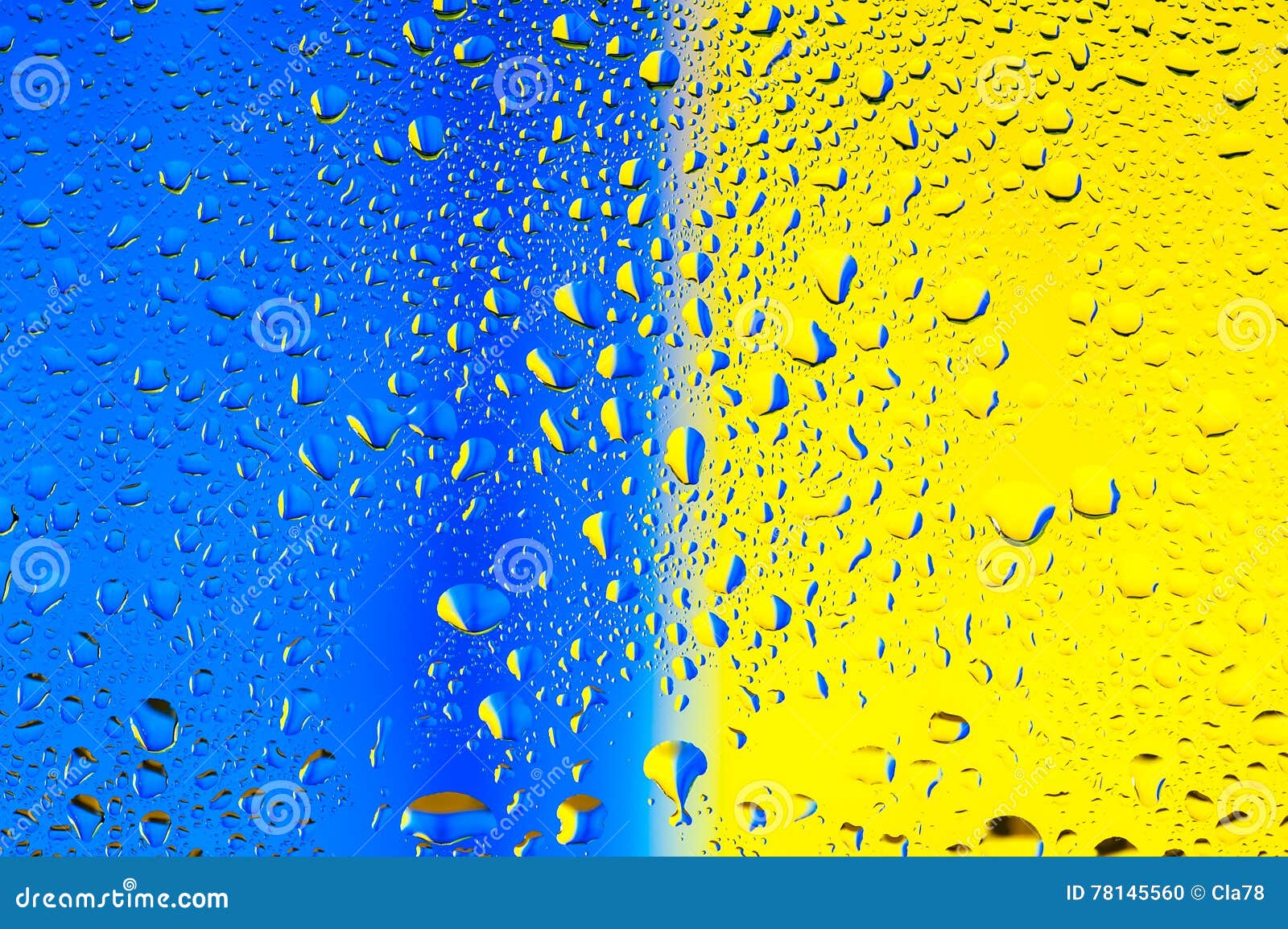 Abstract Texture. Water Drops on Glass with Blue and Yellow Background ...
