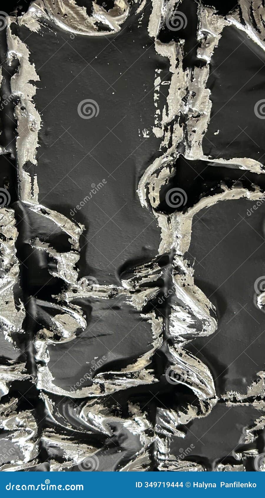 Abstract Textured Art with Dynamic Silver Highlights on a Black ...