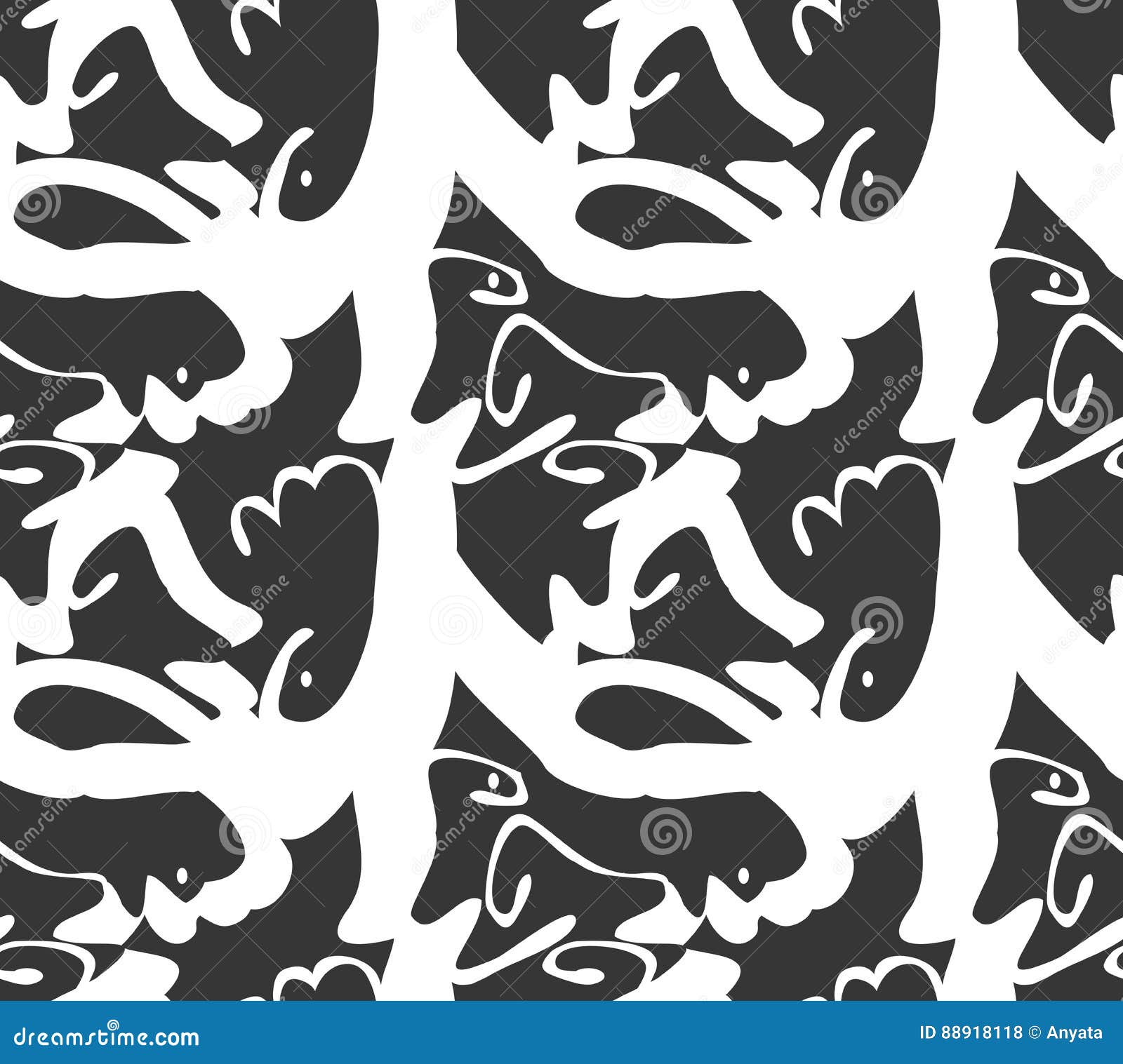 Abstract Thick Curvy Shapes Black on White Stock Vector - Illustration ...