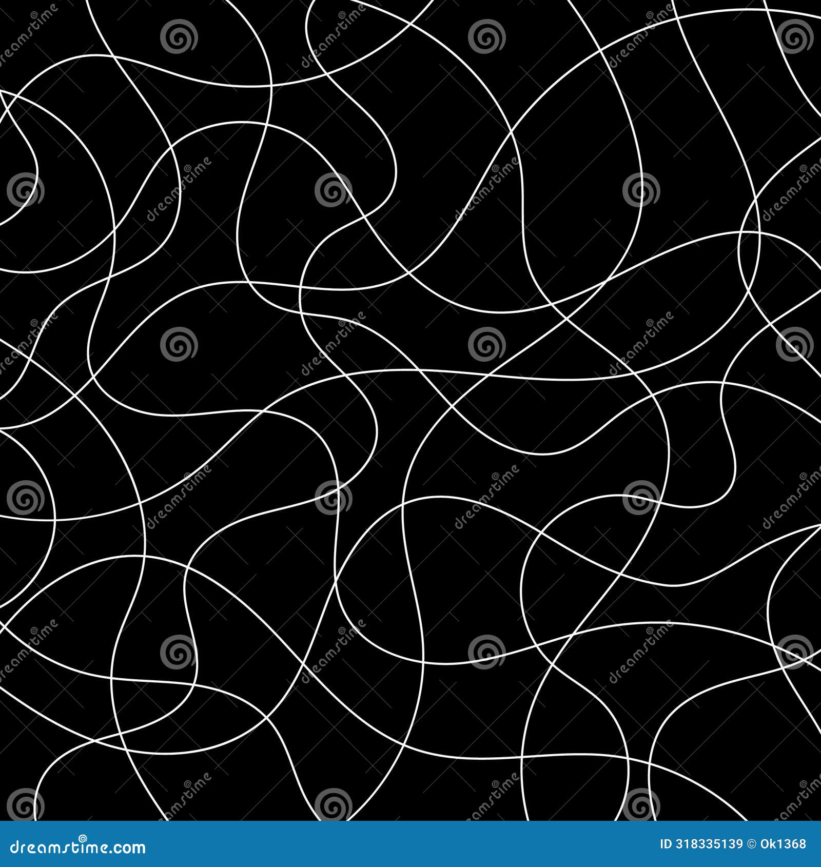 Abstract Thin Wavy White Lines on Black Design Background. Vector ...