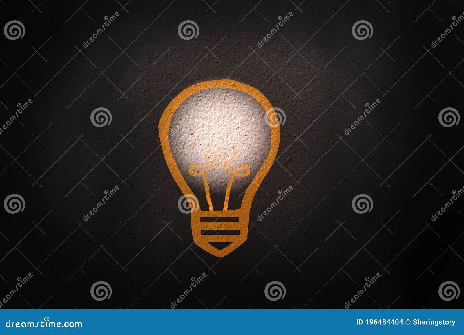 Abstract Thinking Light Bulb on Black Concrete Wall Background Stock ...