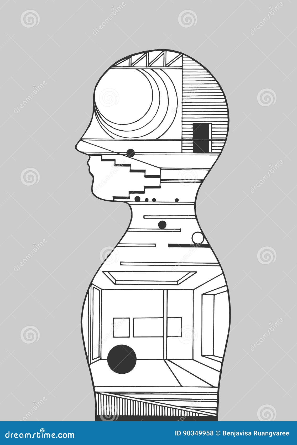 Abstract Thinking World, Universe Inside Your Mind Vector Hand Drawn ...