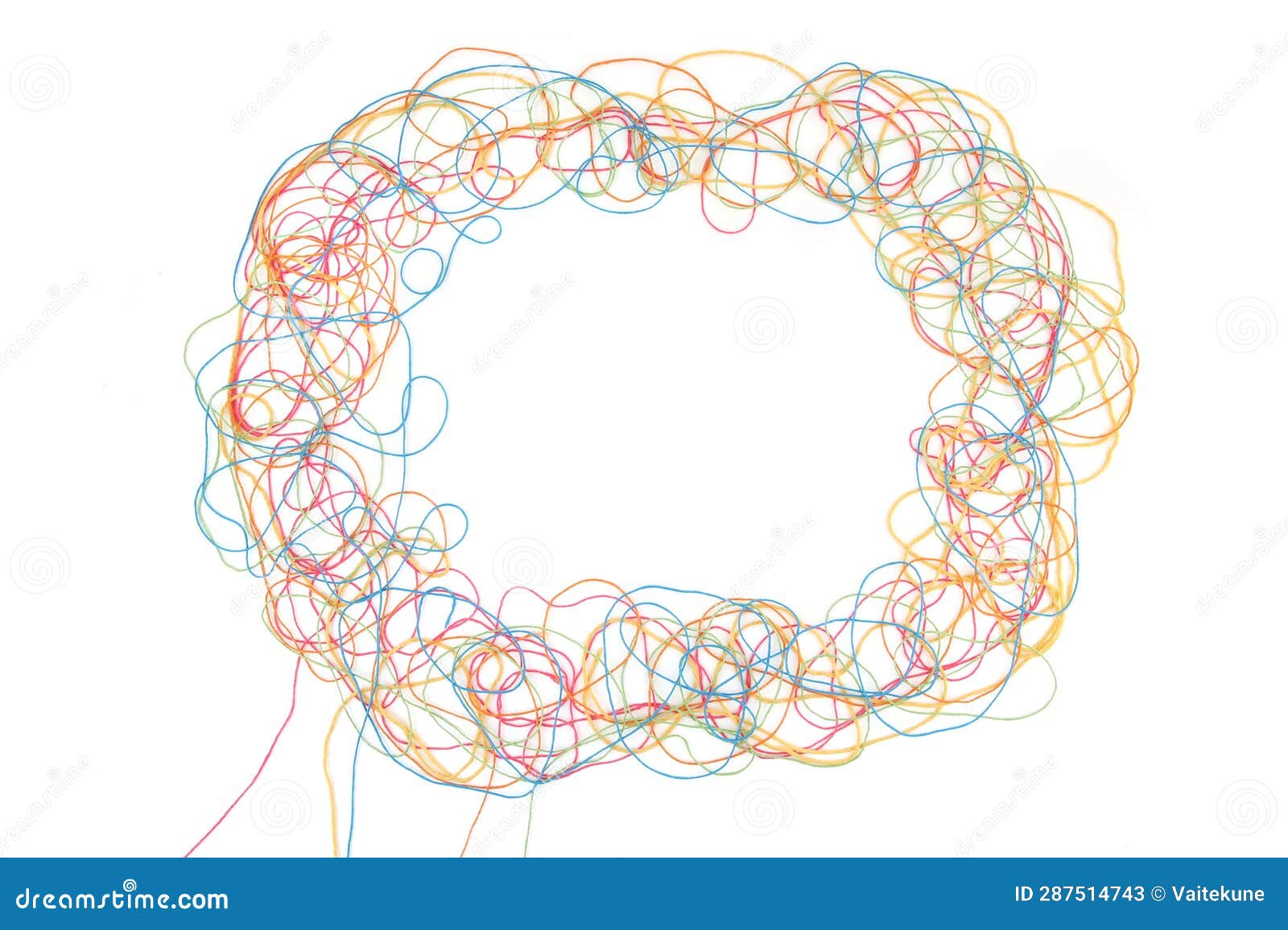 Frame of Tangled Colorful Cotton Threads Isolated on White Background ...
