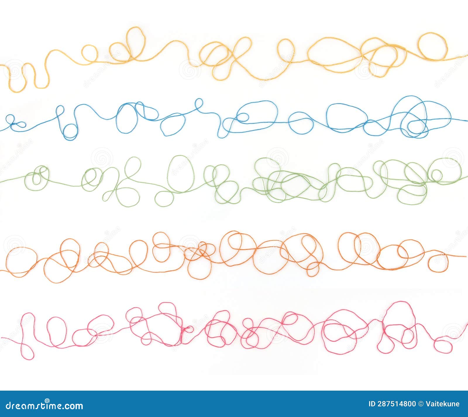 Tangled Colorful Cotton Threads Isolated on White Background. Stock ...