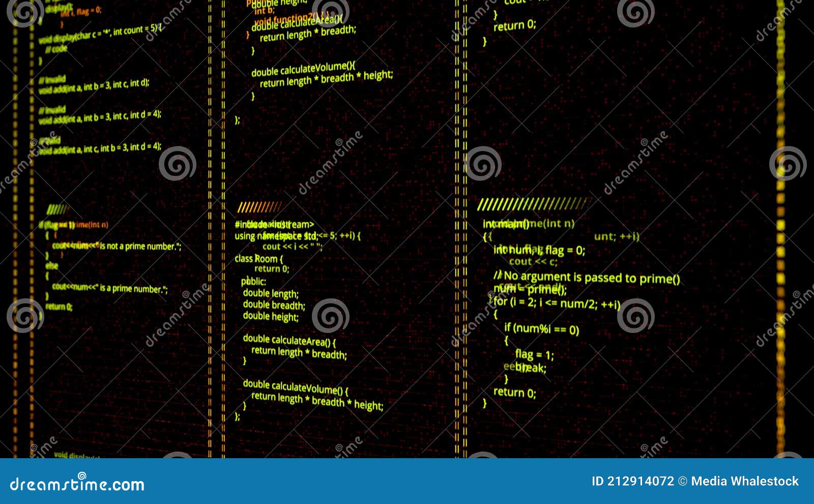 Abstract Three Columns with Coding Programs on Black Background ...