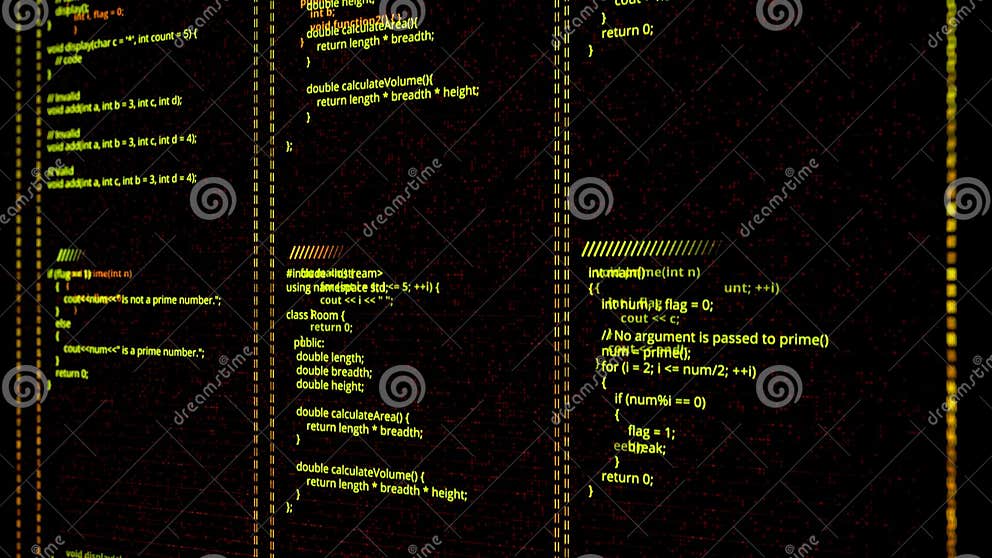Abstract Three Columns with Coding Programs on Black Background, Seamless Loop. Animation Stock ...