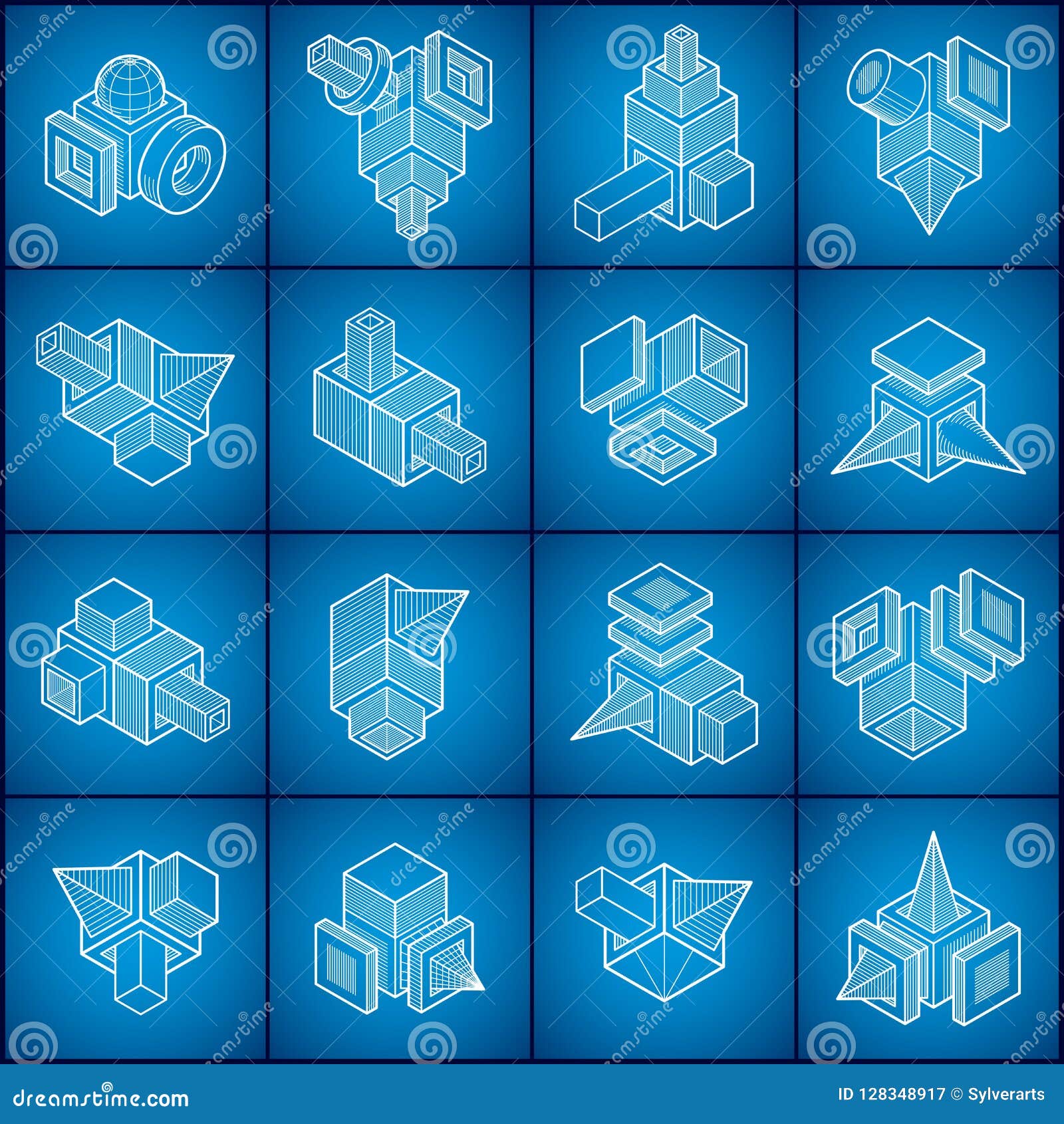 Abstract Three Dimensional Shapes Set, Vector Designs. Stock Vector ...