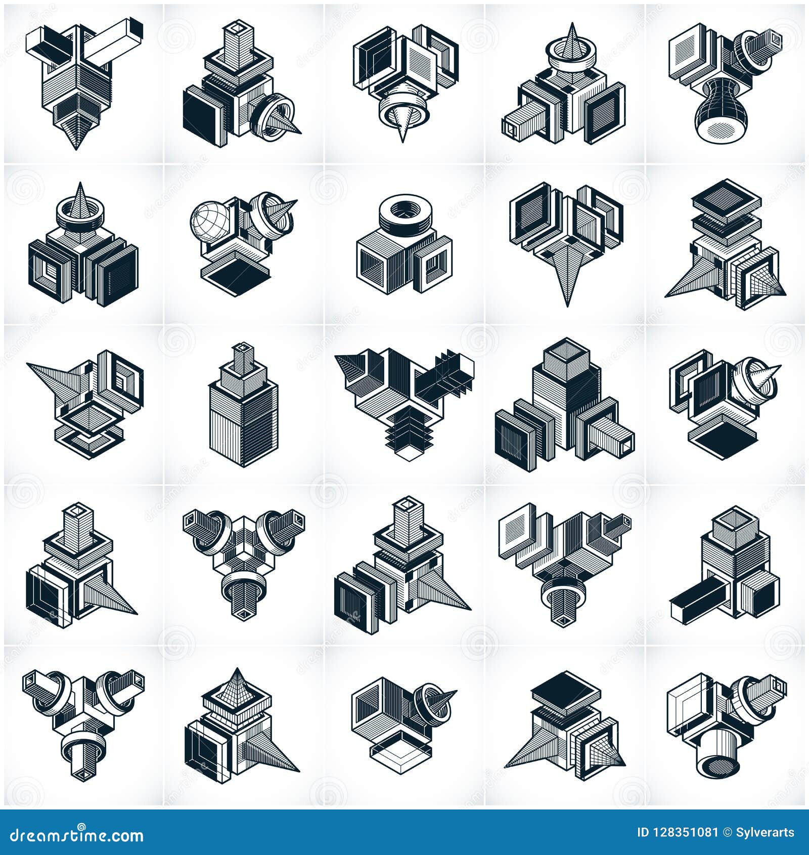 Abstract Three Dimensional Shapes Set, Vector Designs. Stock Vector ...