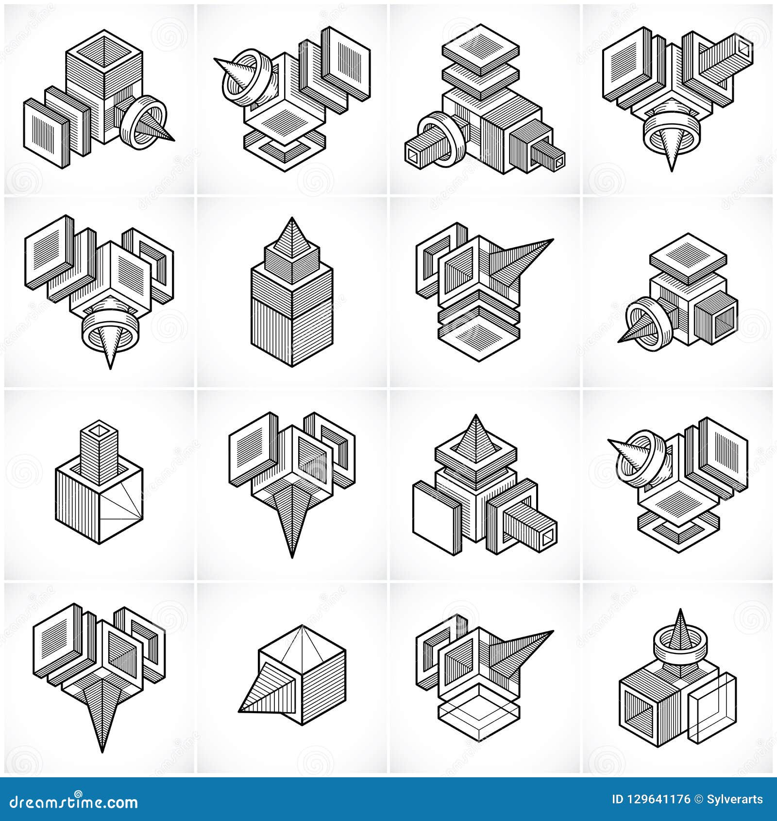 Abstract Three Dimensional Shapes Set, Vector Designs. Stock Vector ...