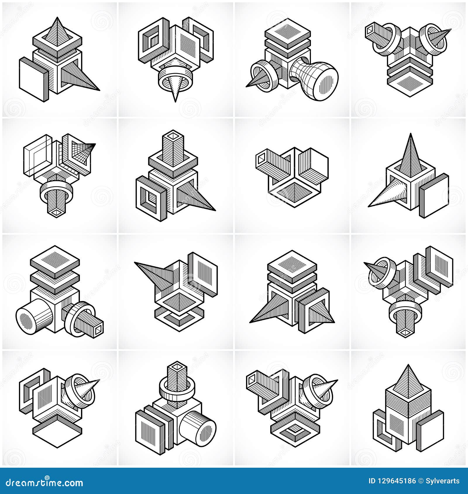 Abstract Three Dimensional Shapes Set, Vector Designs. Stock Vector ...