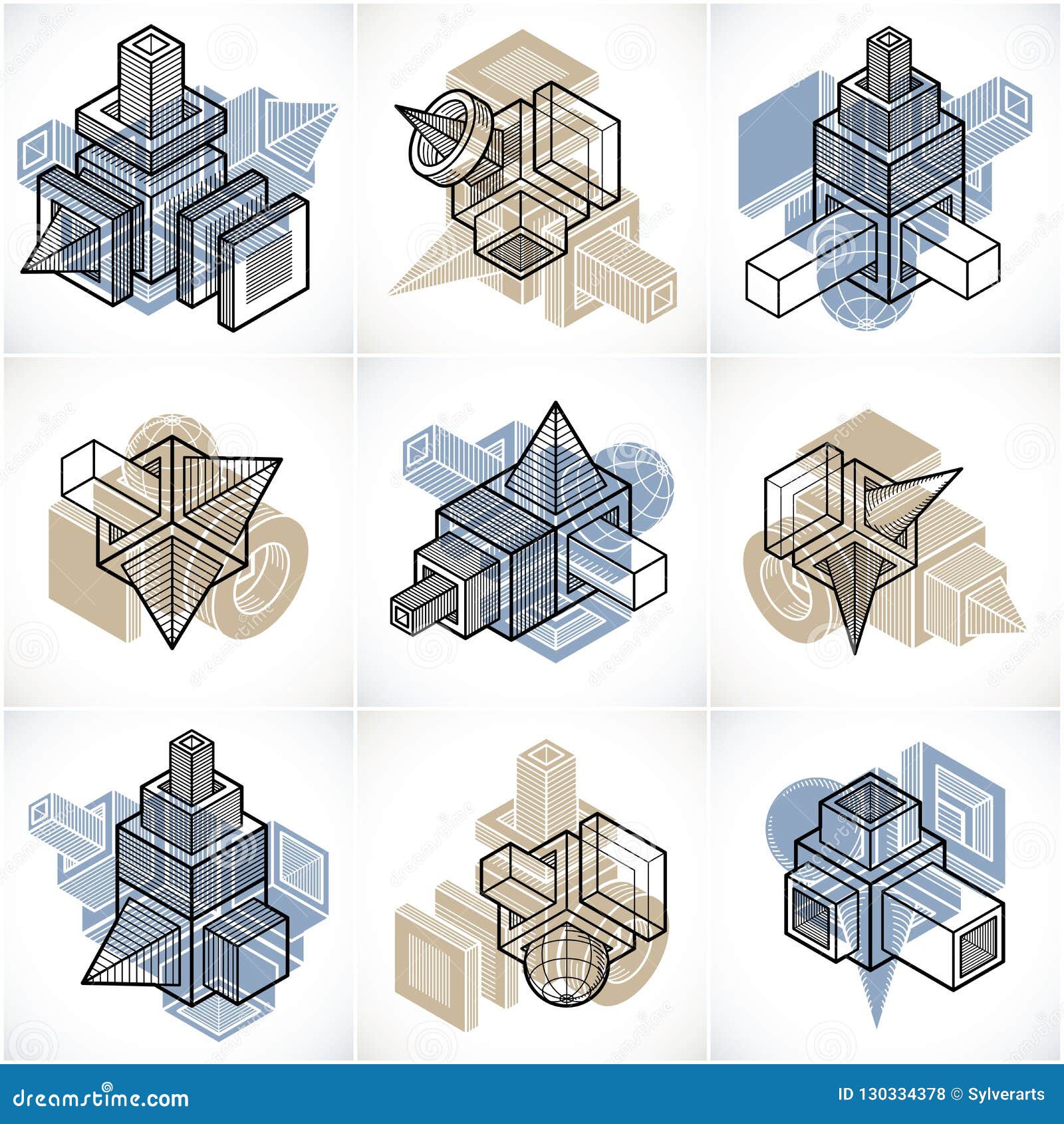 Abstract Three Dimensional Shapes Set, Vector Designs. Stock Vector ...