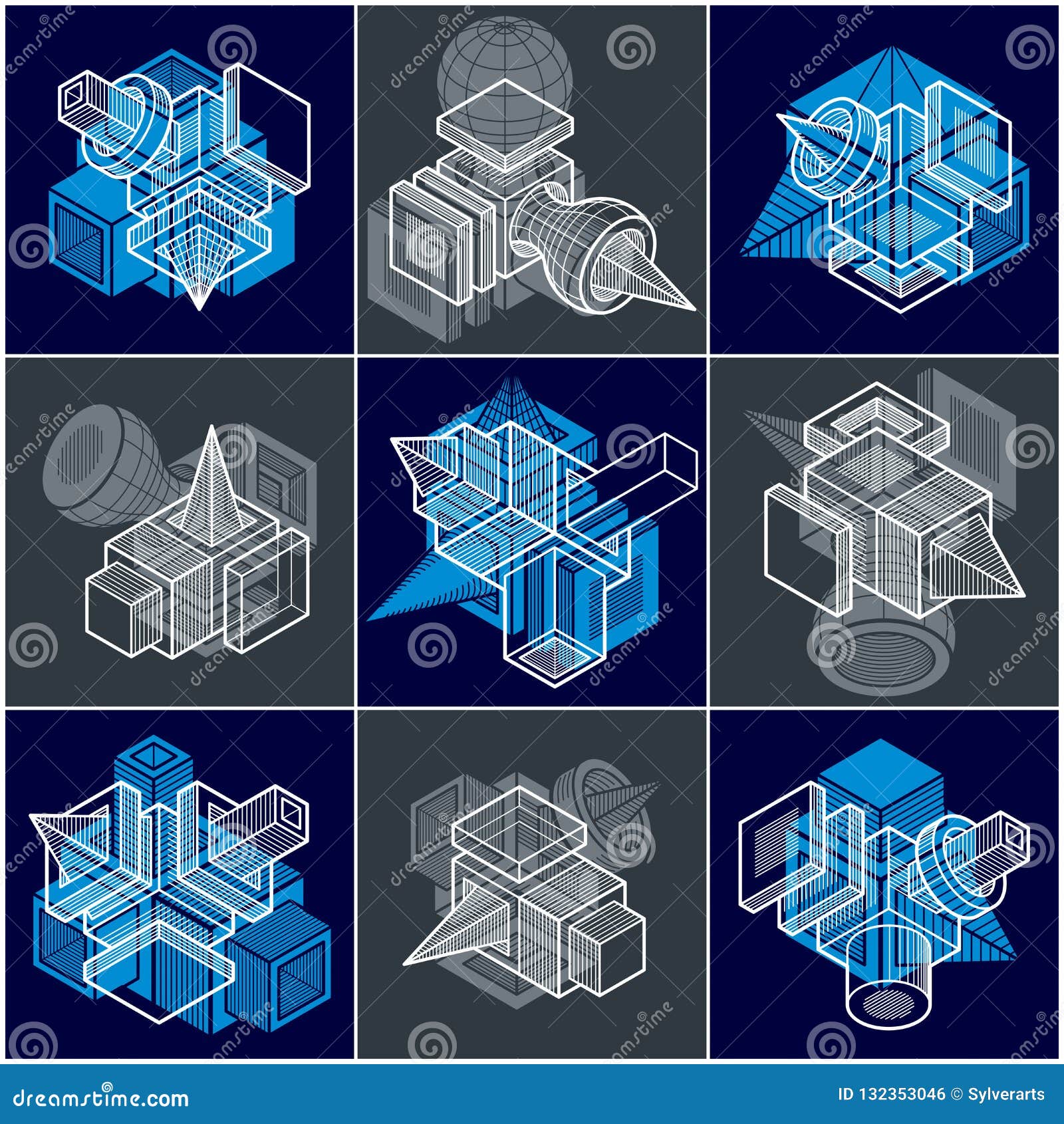 Abstract Three-dimensional Shapes Set, Vector Designs Stock Vector ...