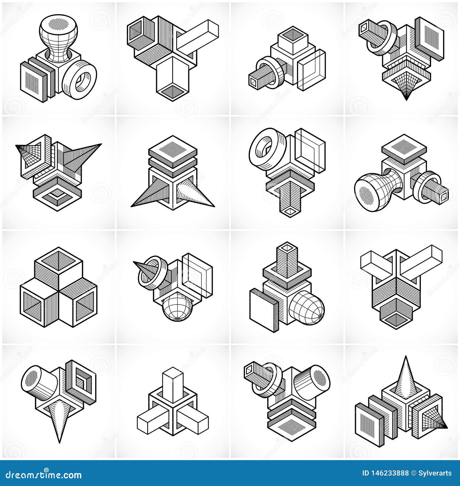 Abstract Three Dimensional Shapes Set, Vector Designs Stock Vector ...