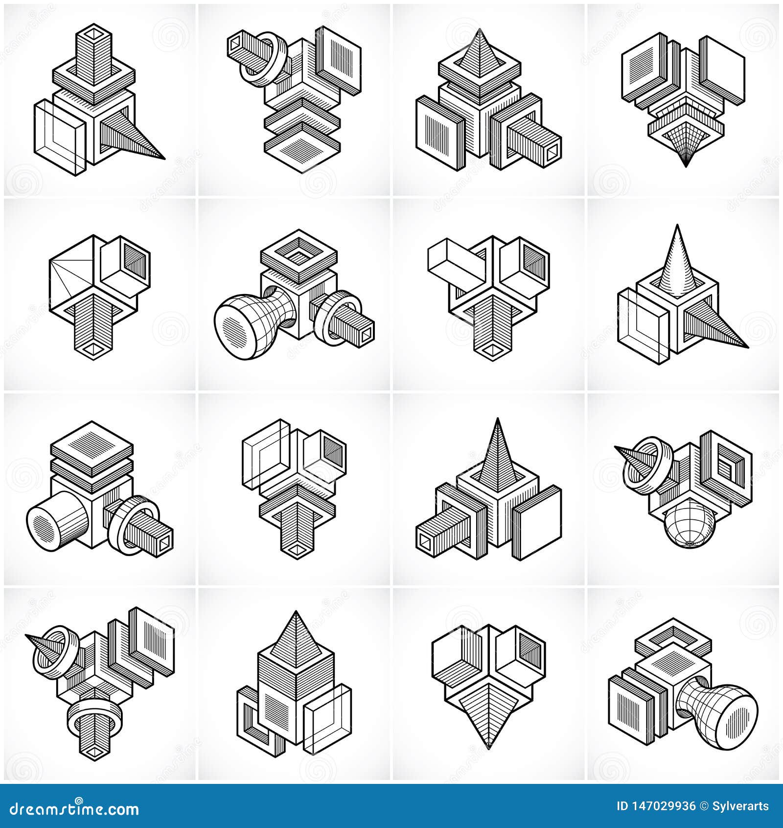 Abstract Three Dimensional Shapes Set, Vector Stock Vector ...