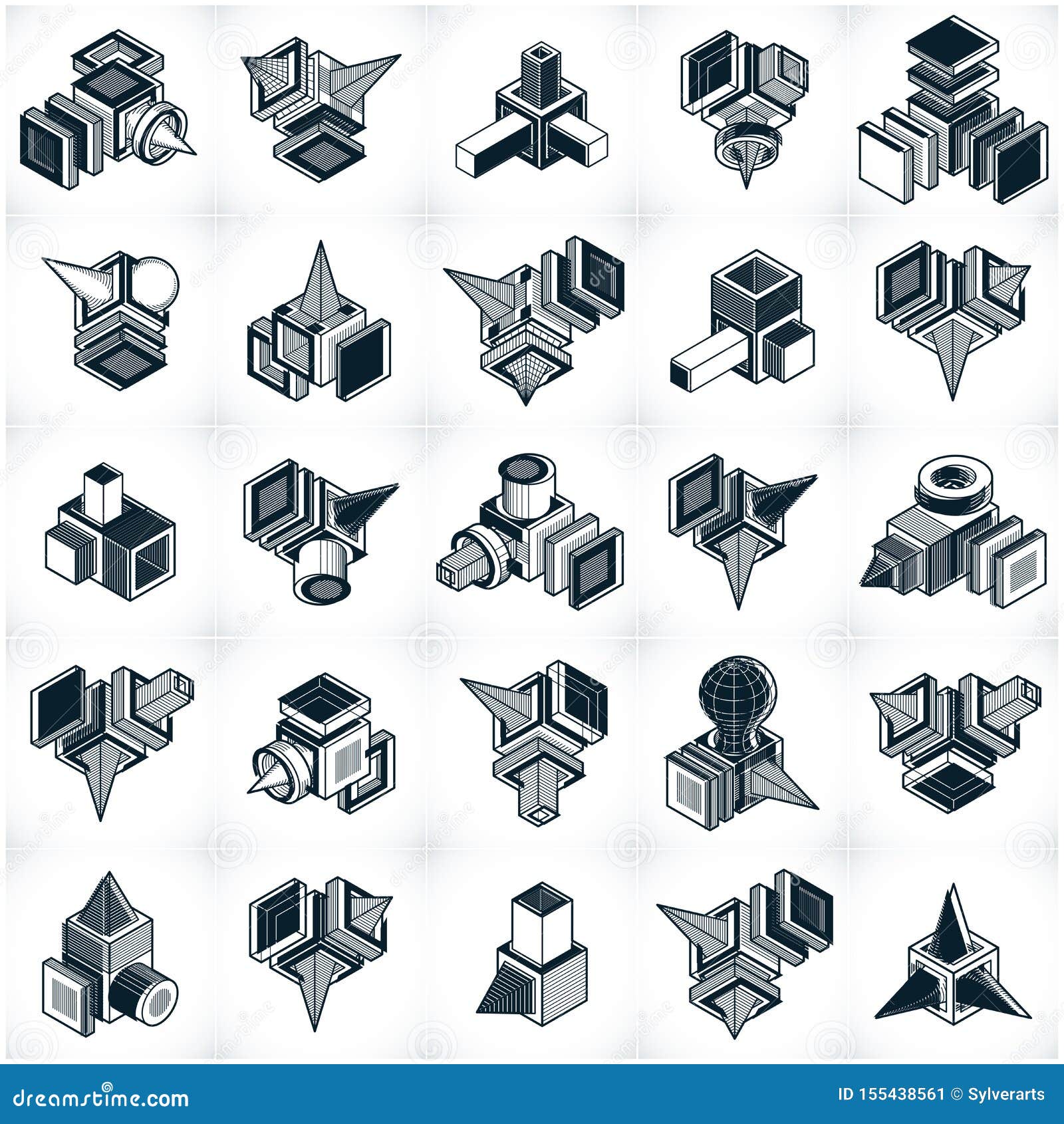 Abstract Three Dimensional Shapes Set, Vector Designs Stock Vector ...