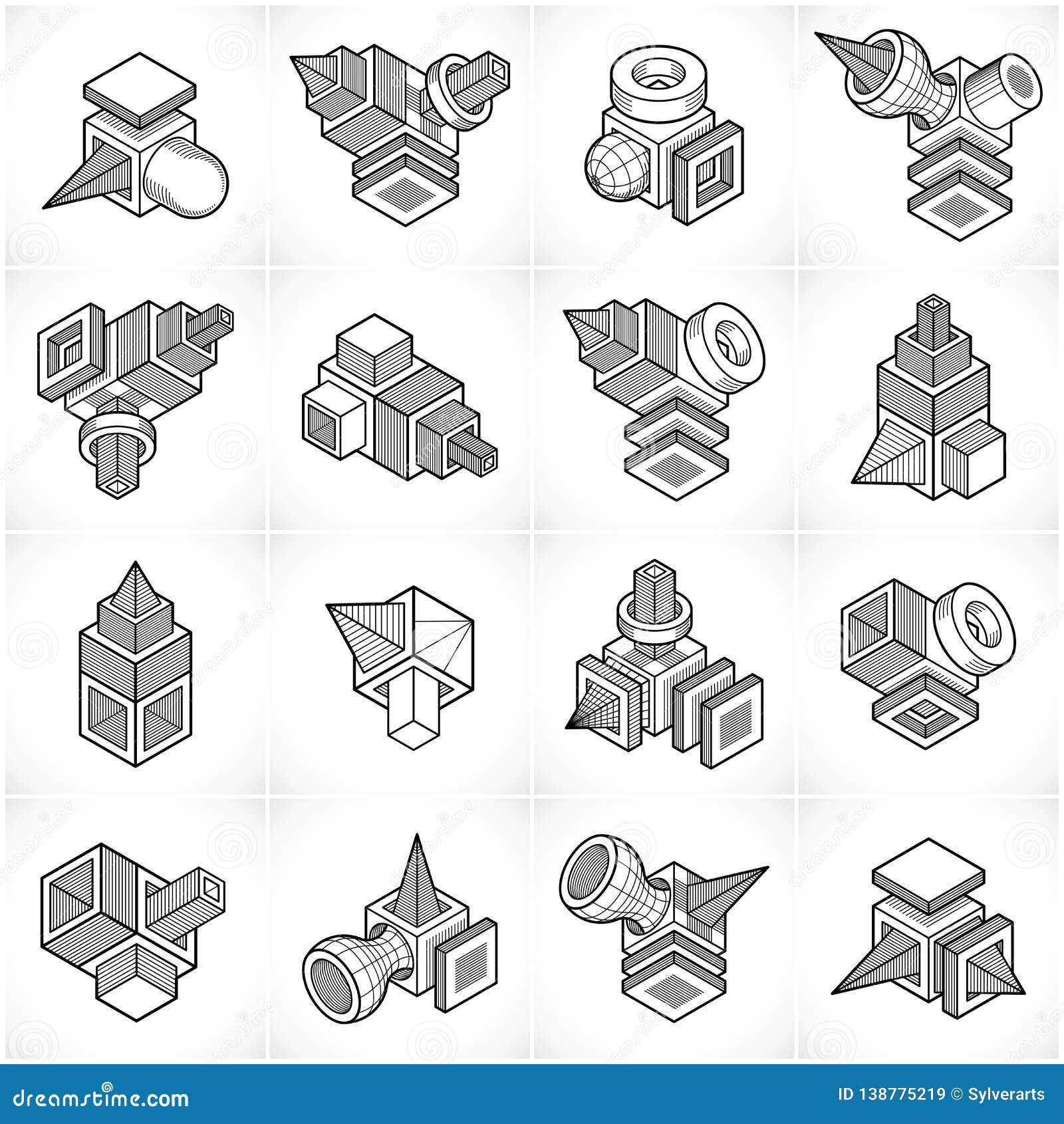 Abstract Three Dimensional Shapes Set, Vector Designs Stock Vector ...