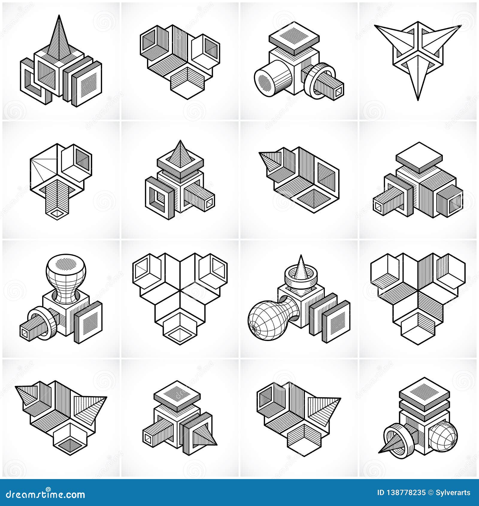 Abstract Three Dimensional Shapes Set, Vector Designs Stock Vector ...