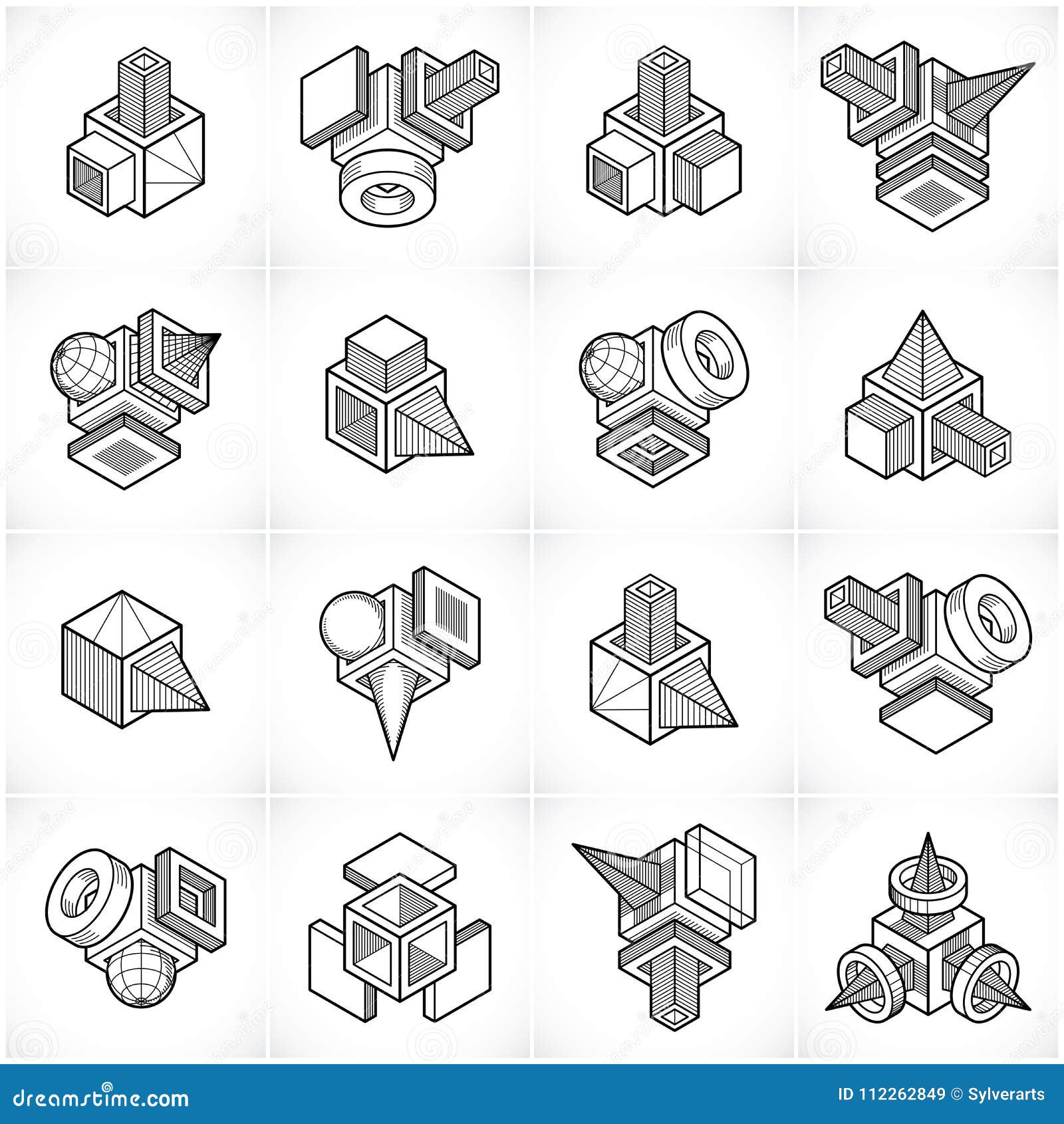 Abstract Three Dimensional Shapes Set, Vector Designs. Stock Vector ...