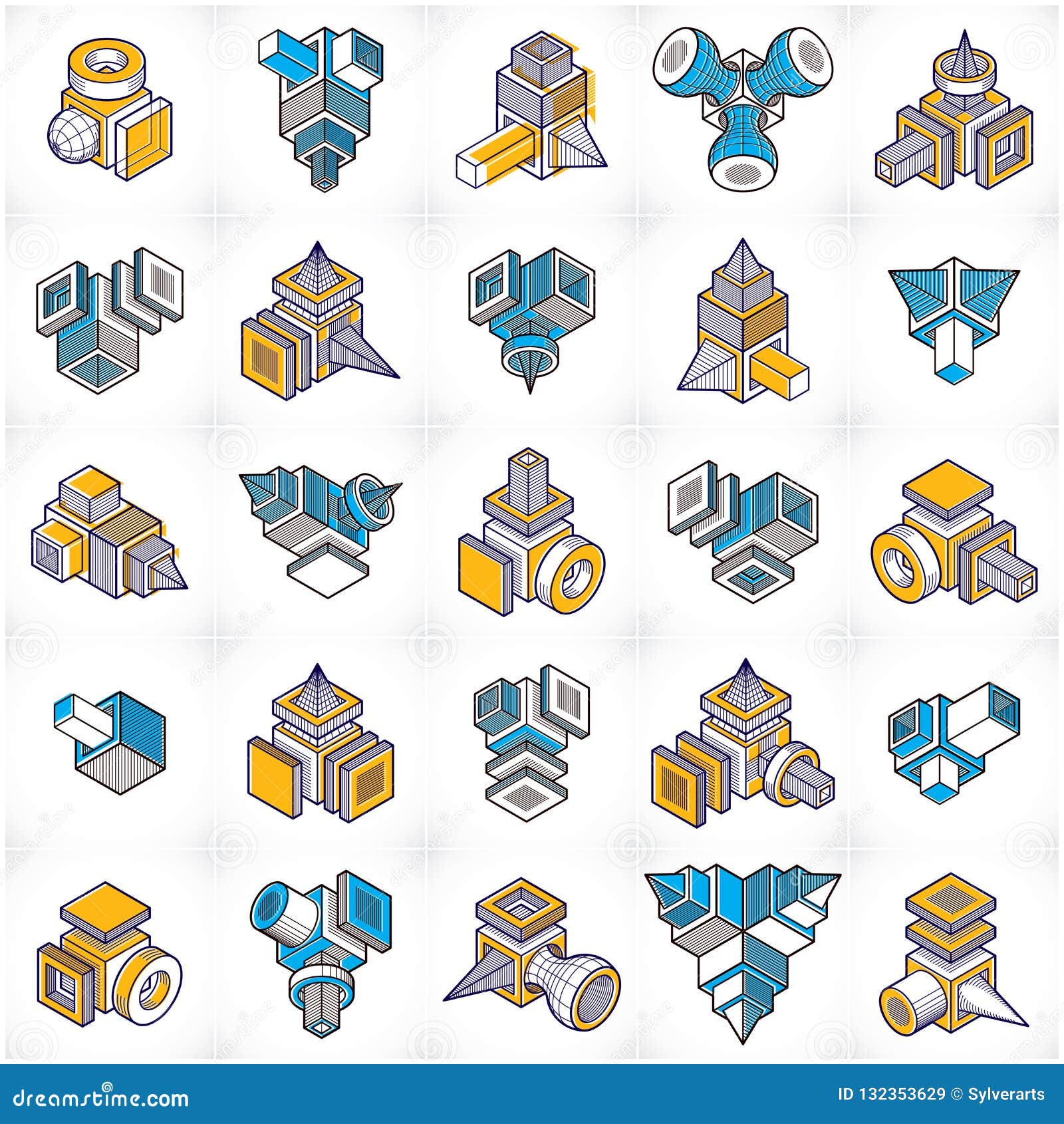 Abstract Three Dimensional Shapes Set, Vector Designs Stock Vector ...