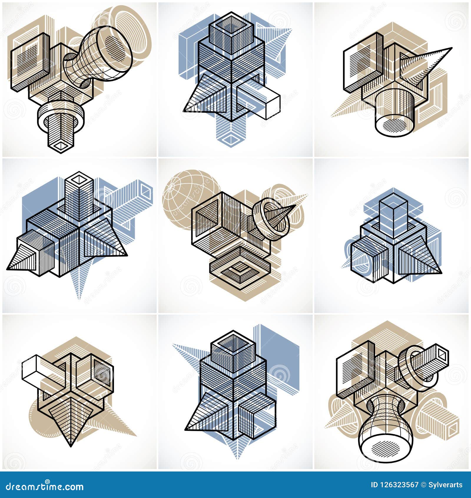Abstract Three-dimensional Shapes Set, Vector Designs. Stock Vector ...