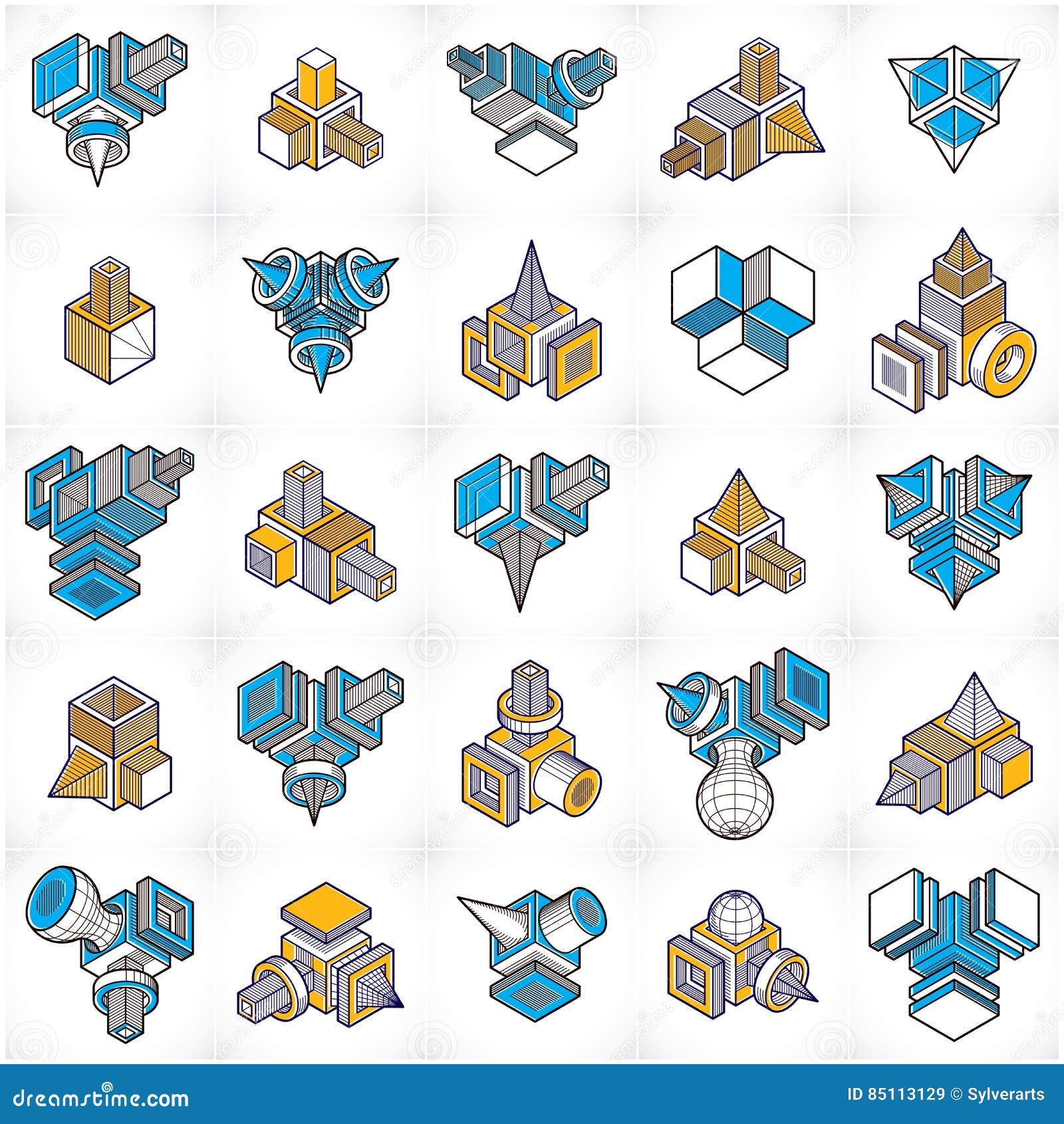 Abstract Three Dimensional Shapes Set, Vector Designs. Stock Vector ...