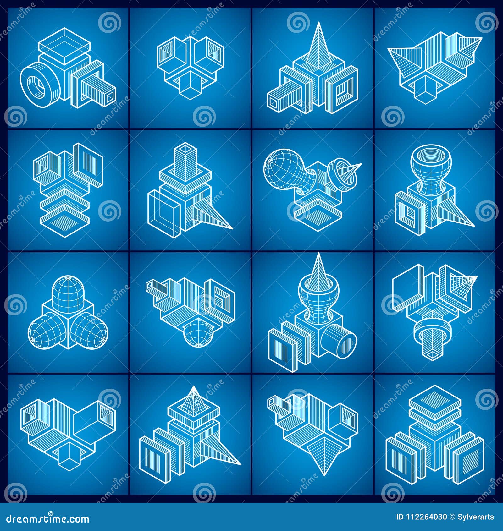 Abstract Three Dimensional Shapes Set, Vector Designs. Stock Vector ...