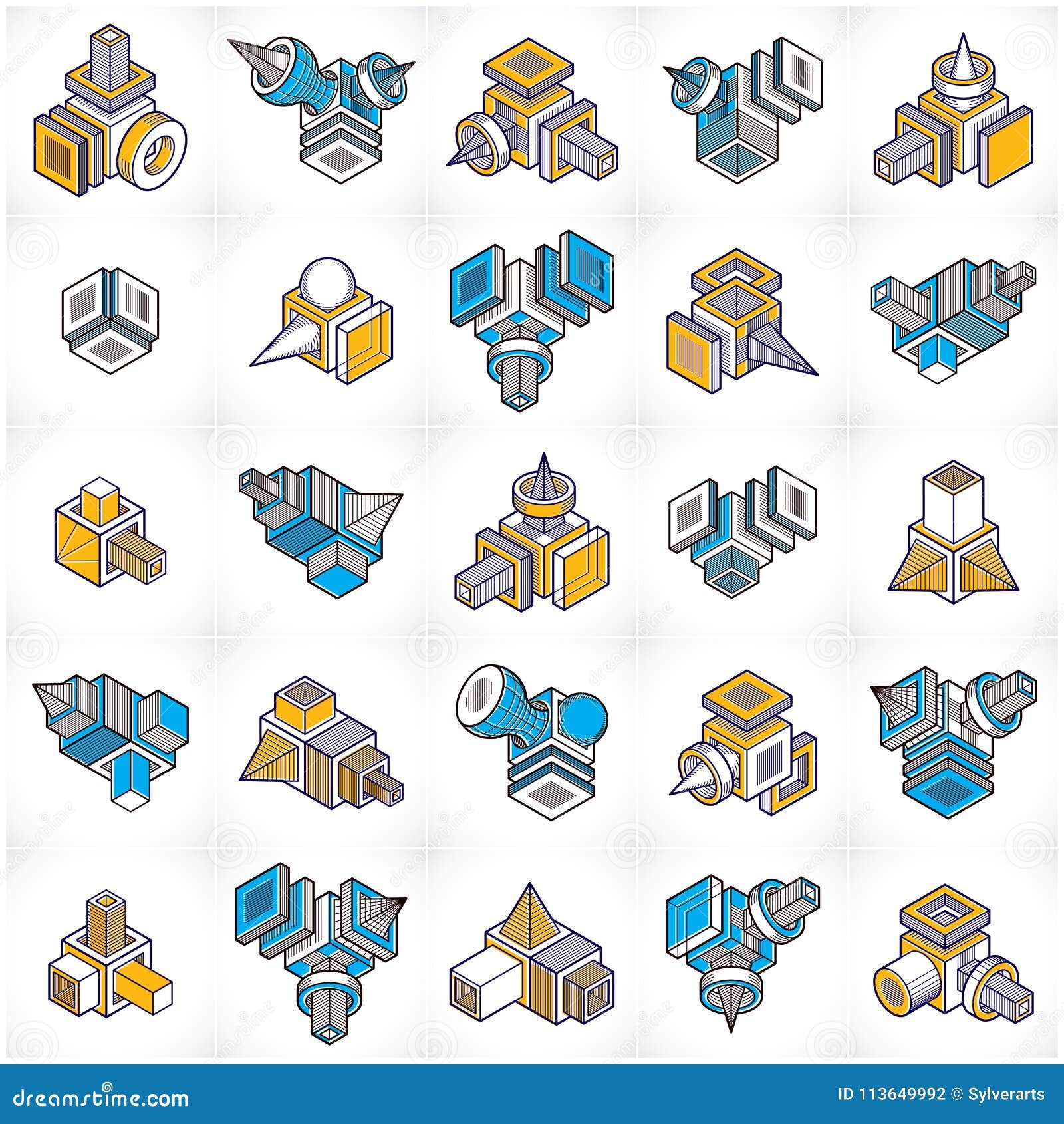 Abstract Three Dimensional Shapes Set, Vector Designs. Stock Vector ...